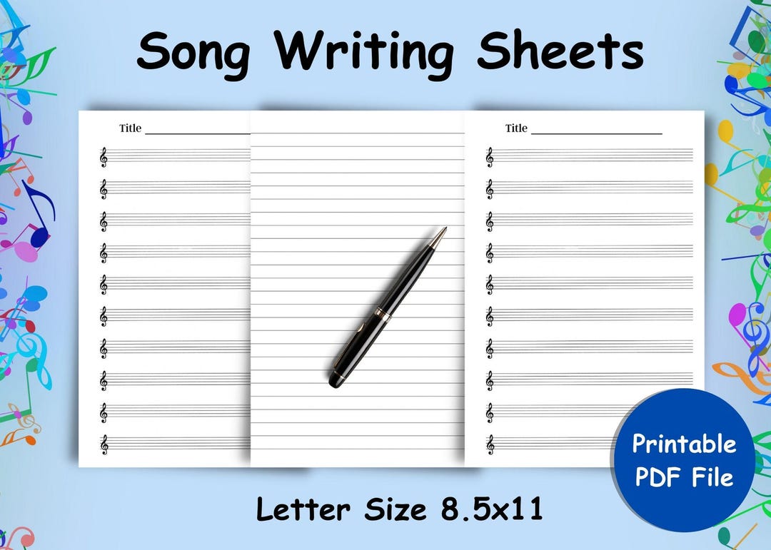 Song Writer's Pages, Music Sheets, Lyric Pages, Printable, Downloadable ...