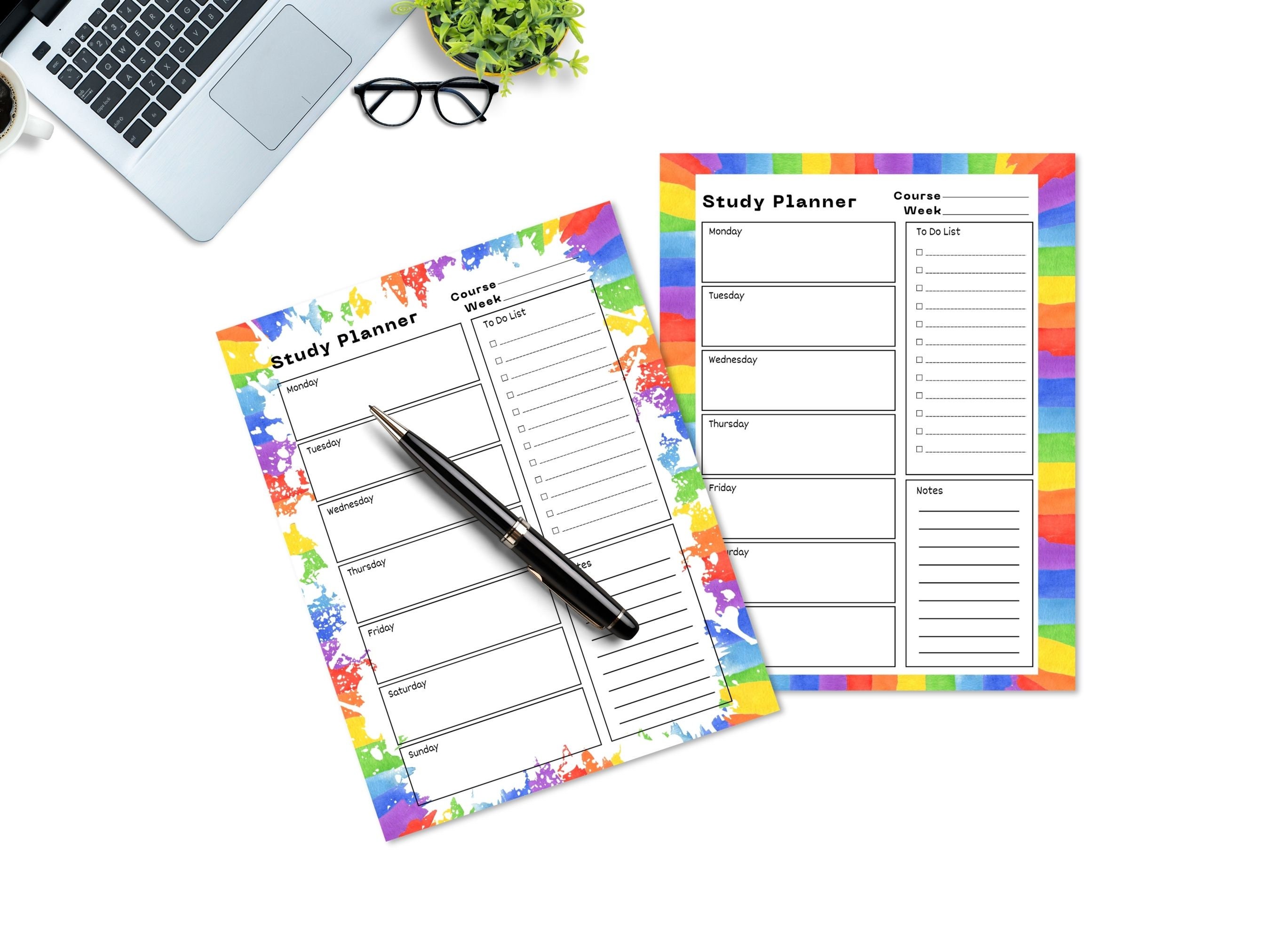 Colorful 4-week Weekly Study Planner - Printable Download - Etsy