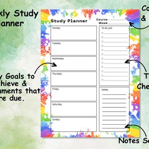 Colorful 4-week Weekly Study Planner Printable Download - Etsy