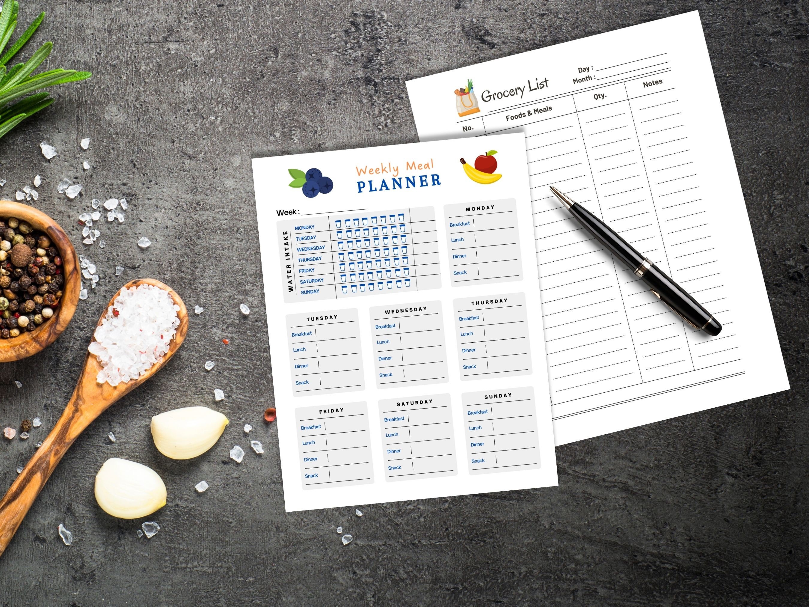 Weekly Meal Planner Printable With Daily Water Intake Tracker - Instant ...