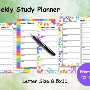 Colorful 4-week Weekly Study Planner Printable Download - Etsy
