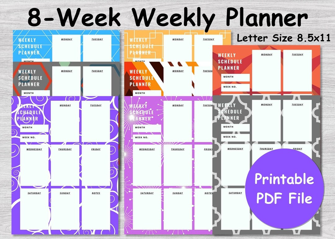 Weekly Planner 8 Weeks, Printable, Downloadable Prints, Printable ...