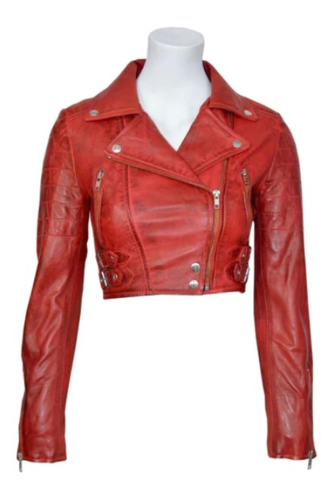 Cropped Women's Vintage Red Leather Jacket/ Girl's Short Body Soft ...