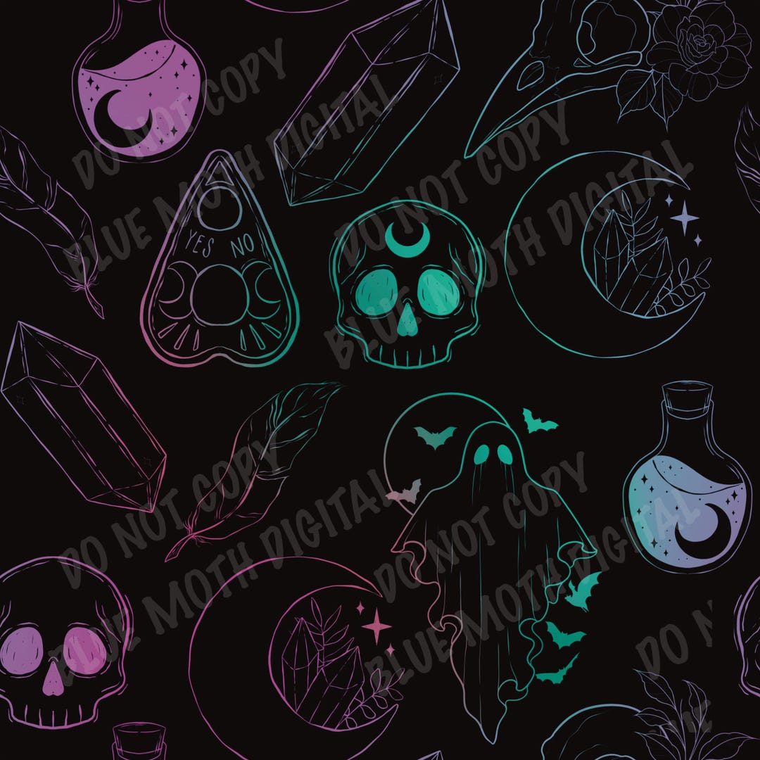 Spooky Occult, Skull Seamless Pattern, Goth, Surface Design, Digital ...