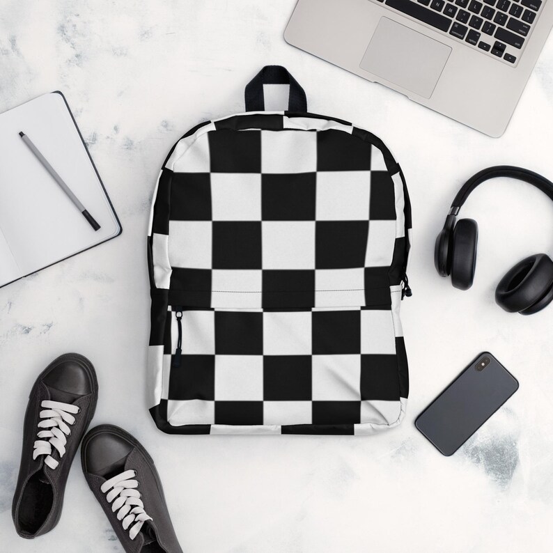 Checkerboard Retro Backpack, Laptop Backpack, Retro Style Water ...