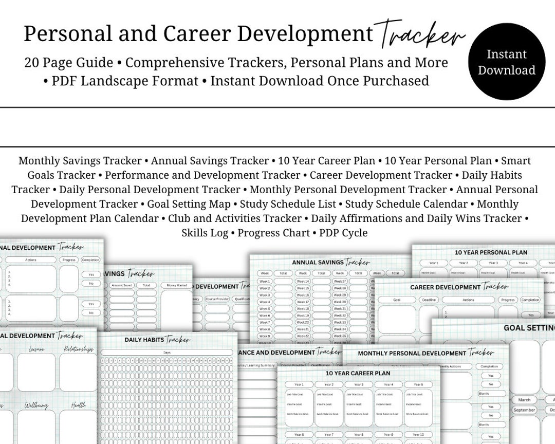 Personal and Career Development Trackers | 20 Page Guide | PDF Bundle ...