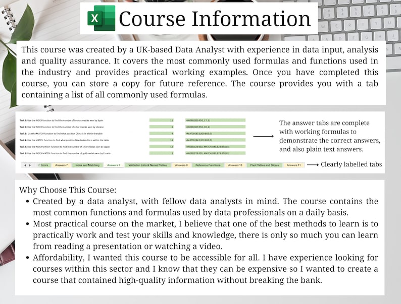 Beginners Excel Course Learn Excel Functions Training Course Microsoft Excel Etsy