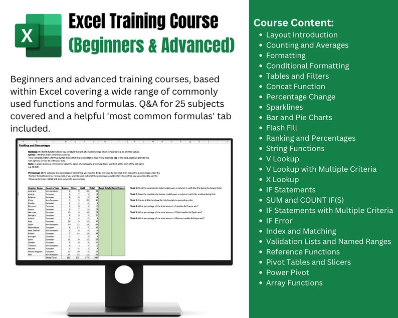 Beginners & Advanced Excel Course Learn Excel Functions - Etsy