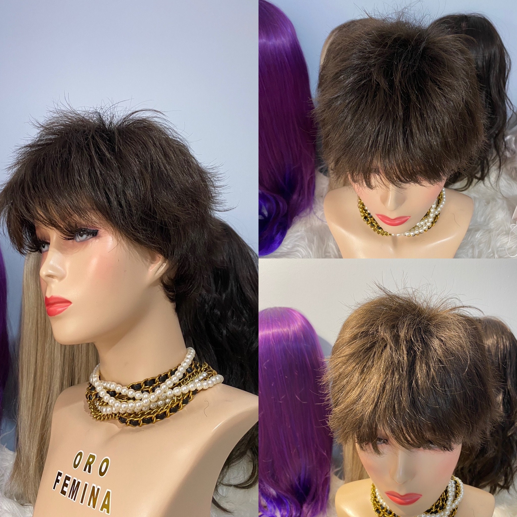 Premium Quality Synthetic Wigs 100% Modacrylic Hair Fibre Colour Dark ...