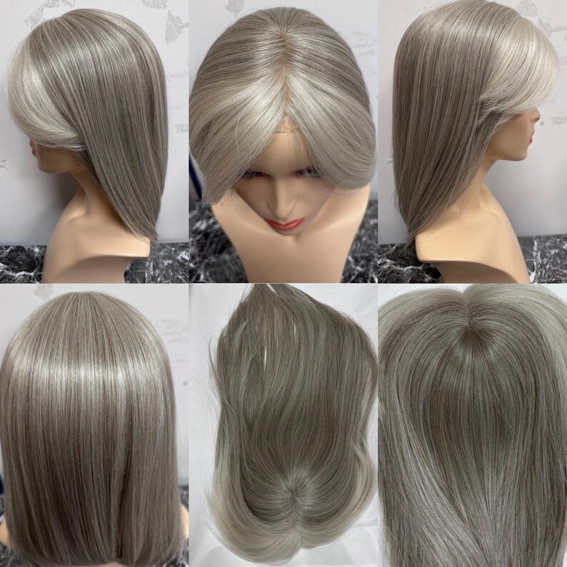 Extensiones de cabello humano Remy con clip, color plateado escarchado ...