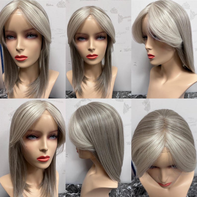 Extensiones de cabello humano Remy con clip, color plateado escarchado ...