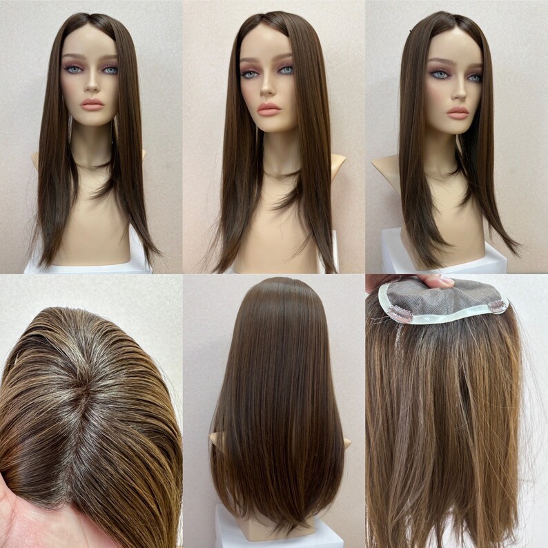 Remy Human Hair Topper, Chocolate Brown Rooted, Clip In - Etsy