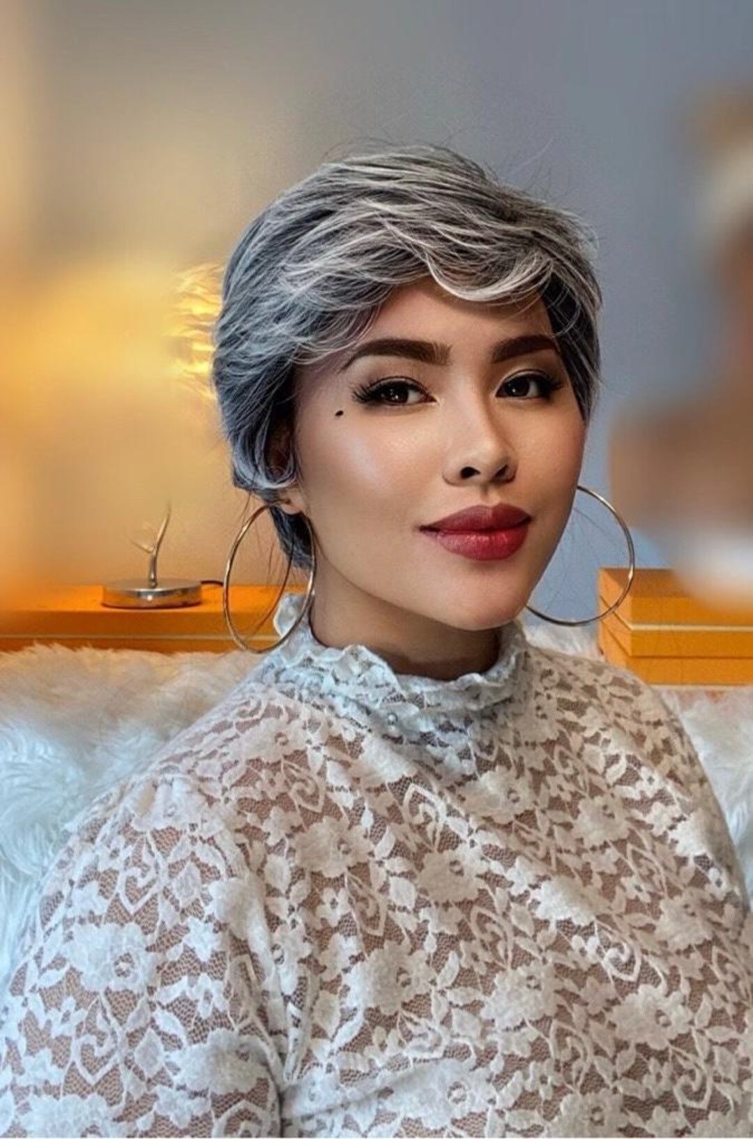 Charcoal Silver Pixie Wig, Japanese Fiber Short Wig - Etsy