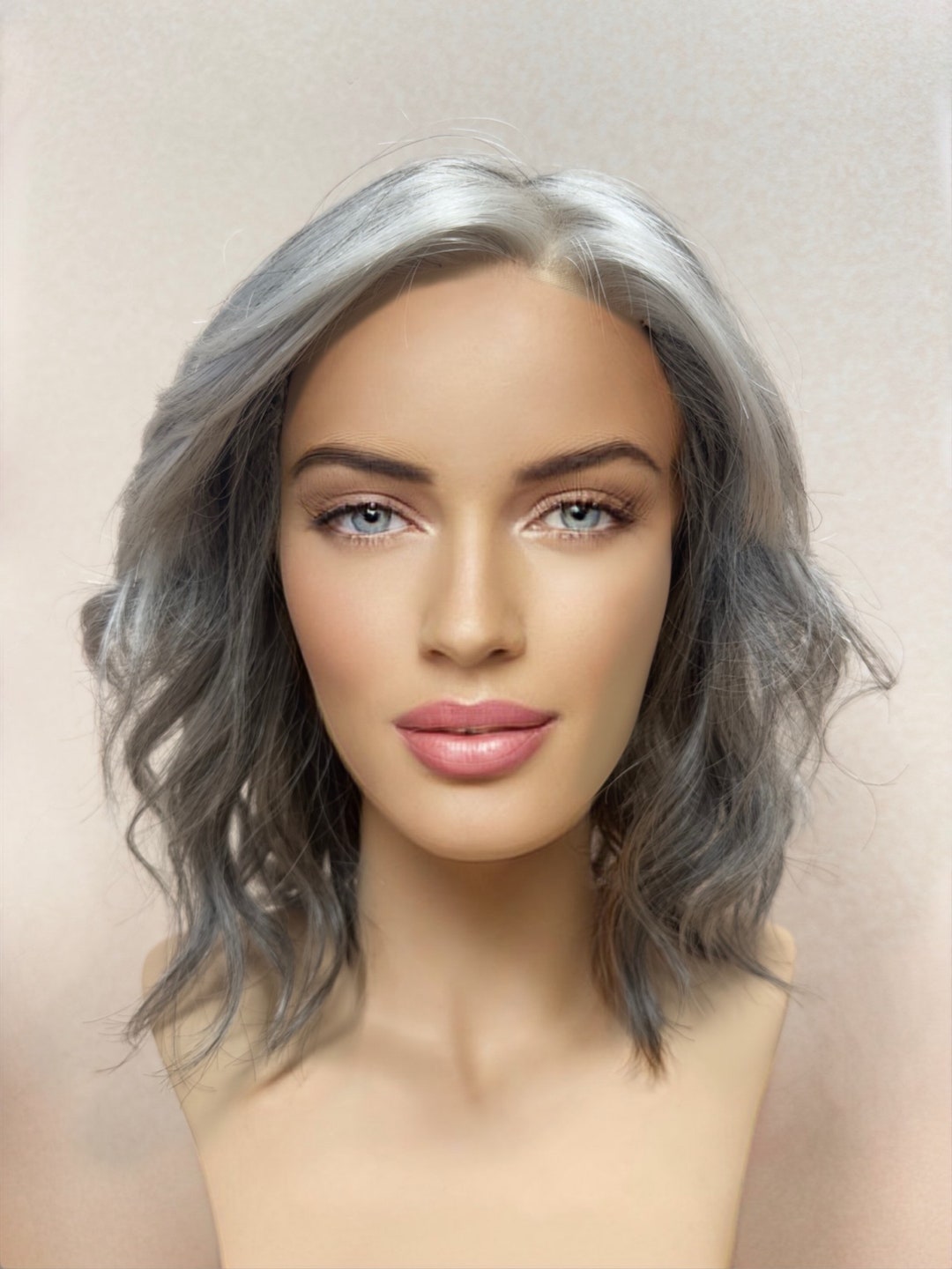 Silverstone Grey Balayage Wig, 100% Virgin Human Hair, Handtied Lace - Etsy