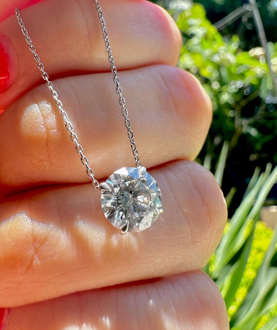 Diamond Necklace Round Solitare Gold Necklace for Women 14k Gold Jewelry Lab Grown Diamond Jewelry Lab Diamond Necklace Gift for Anniversary Etsy
