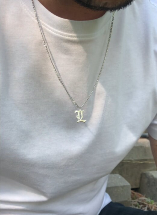 Personalized Necklace for Men, Sterling Silver Curb Chain and Pendant ...