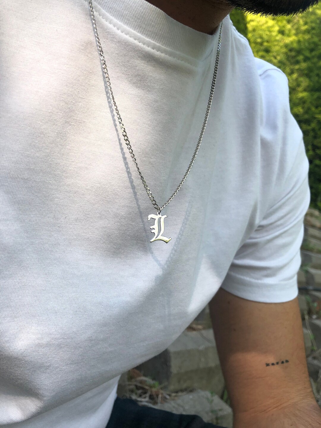 Personalized Necklace for Men, Sterling Silver Curb Chain and Pendant ...
