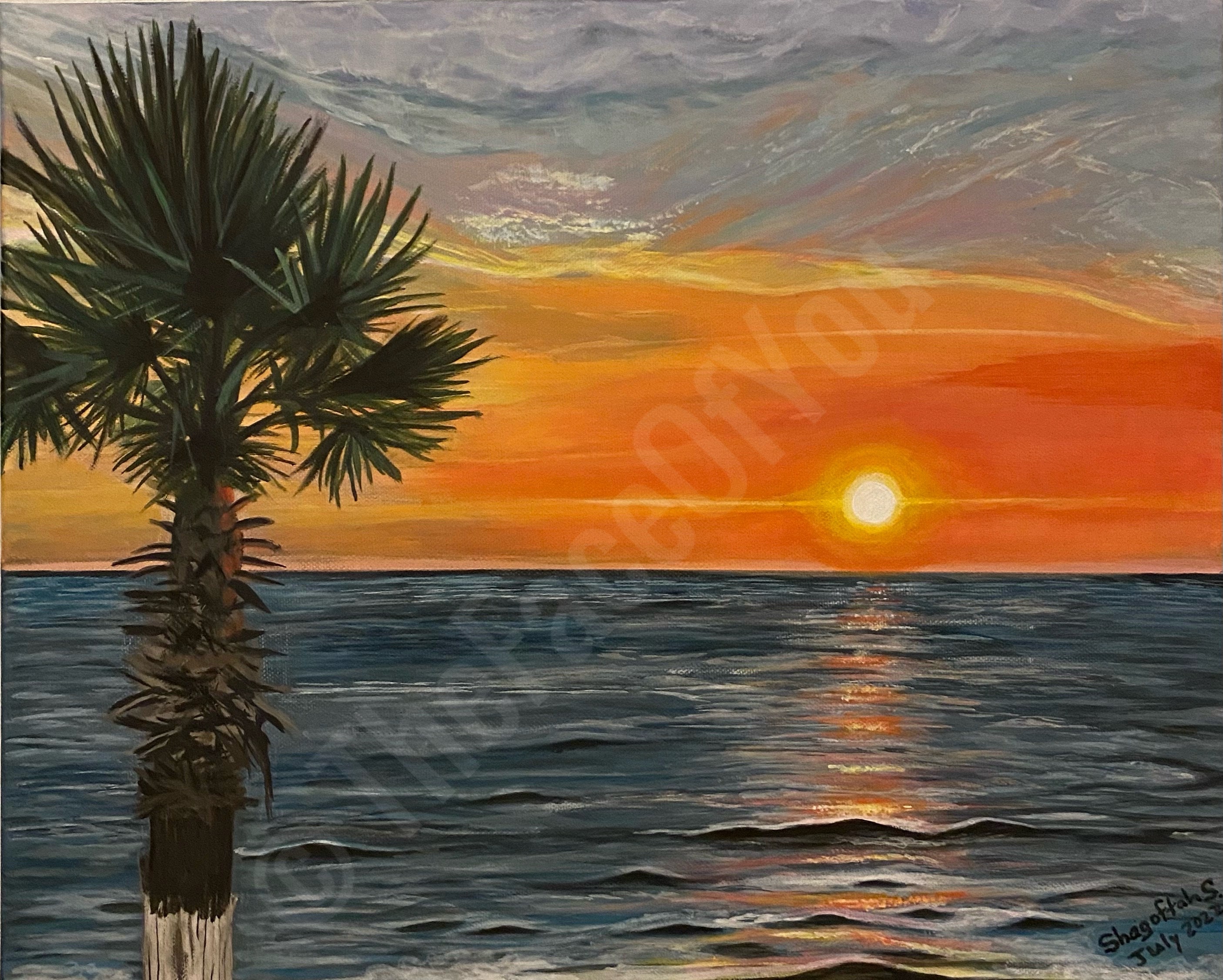 Tropical Beach Sunset Painting, Original Coastal Hand Painting Made ...