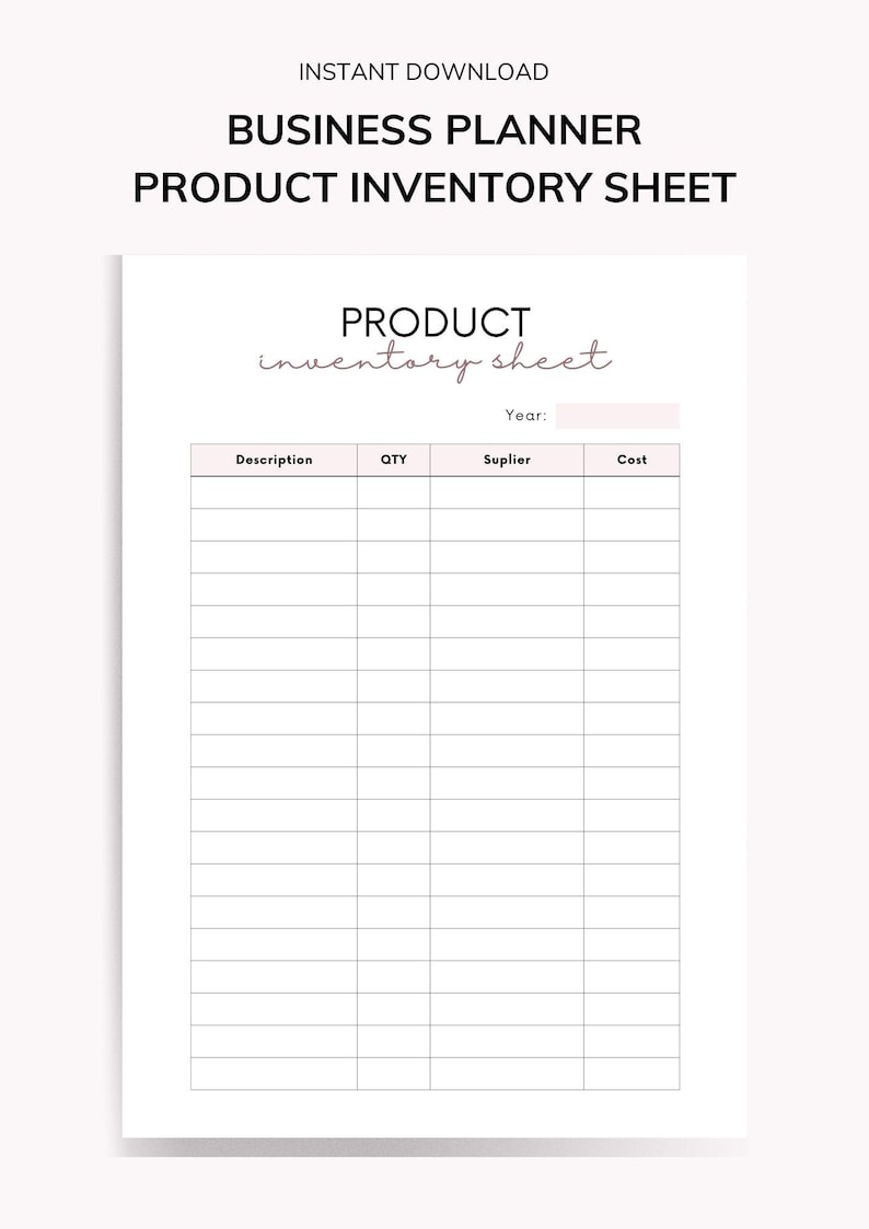 Inventory Sheet - Business Planner - Download - Etsy