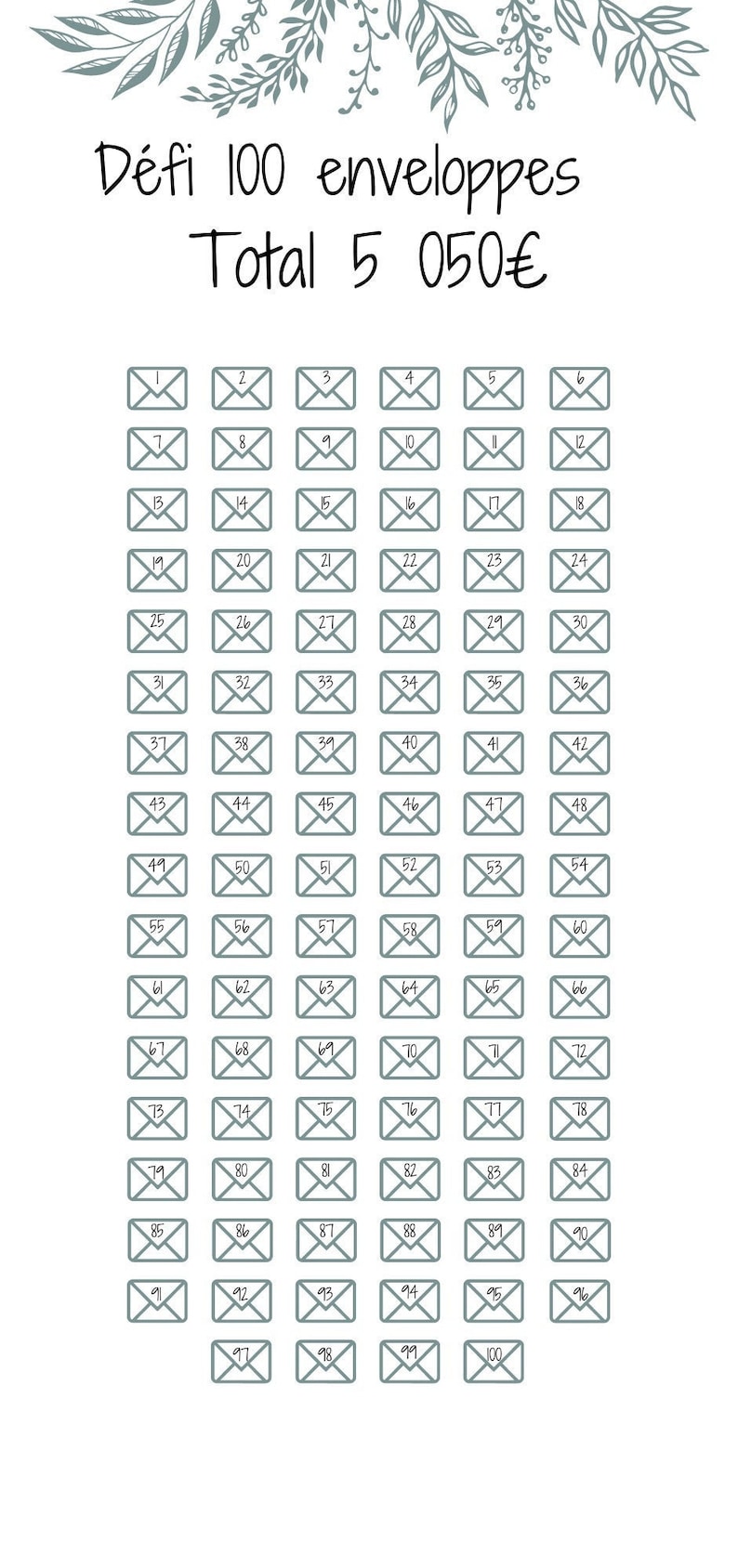 Fiche budget défi 100 enveloppes - Etsy France