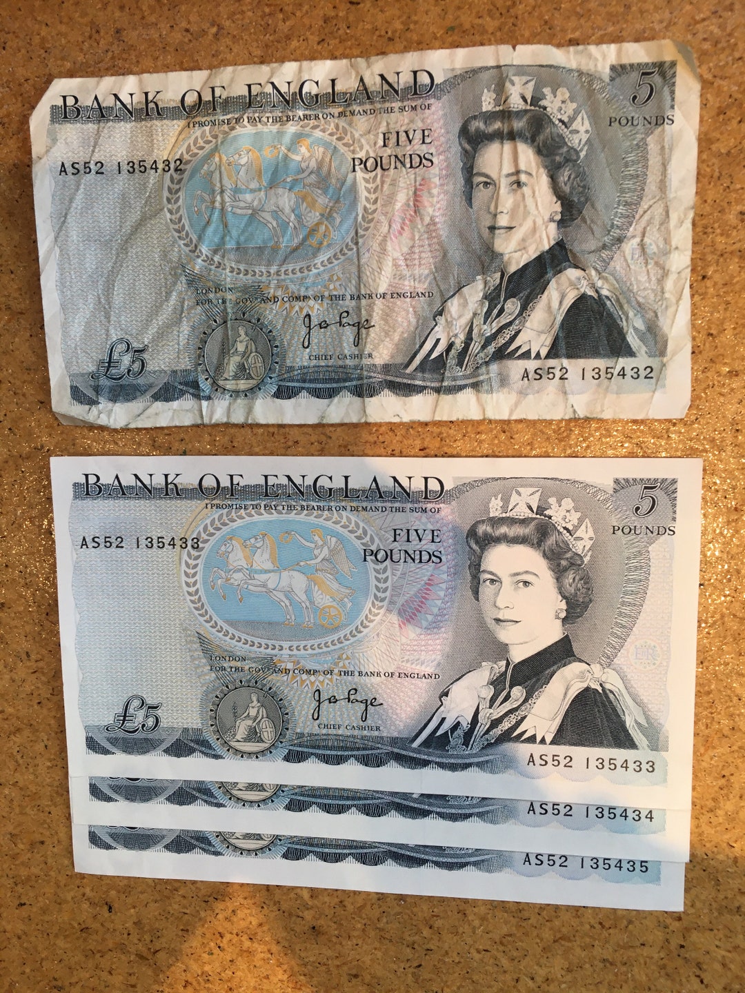 Vintage (JB Page) 4 Consecutive British Five Pound Notes. - Etsy