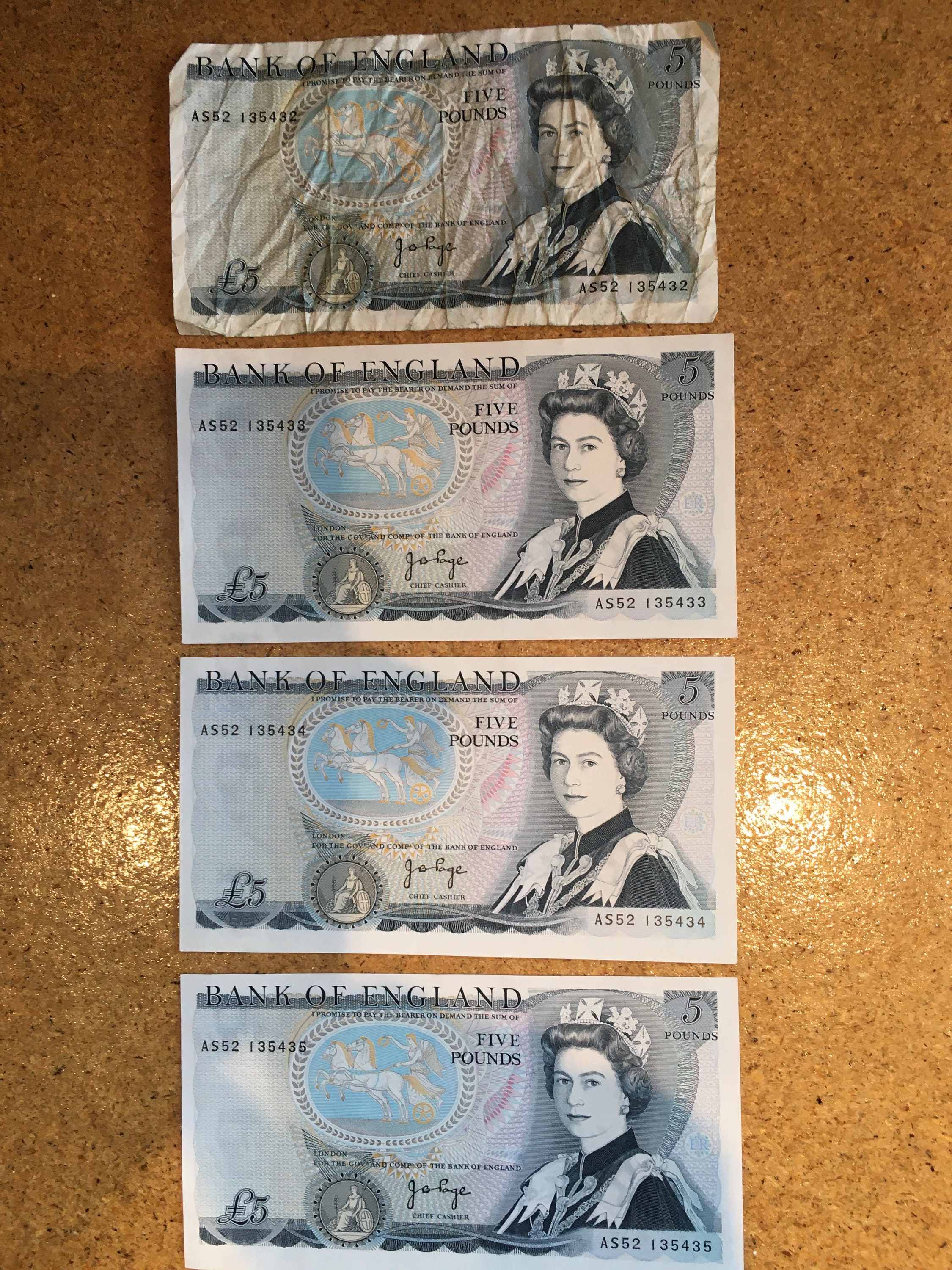Vintage JB Page 4 Consecutive British Five Pound Notes. - Etsy