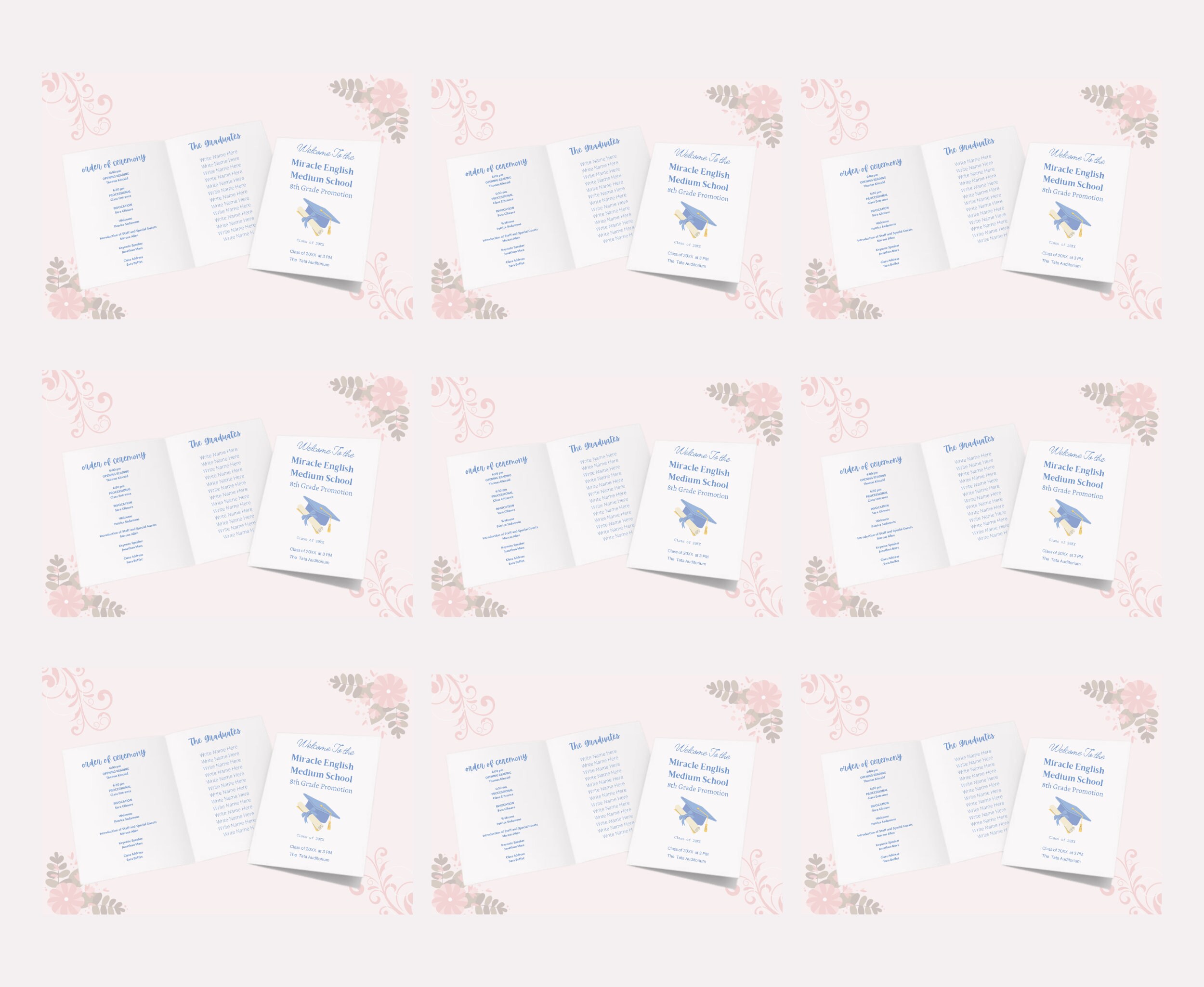 Digital Graduation Program Template, Printable Pamphlet, Editable Word ...