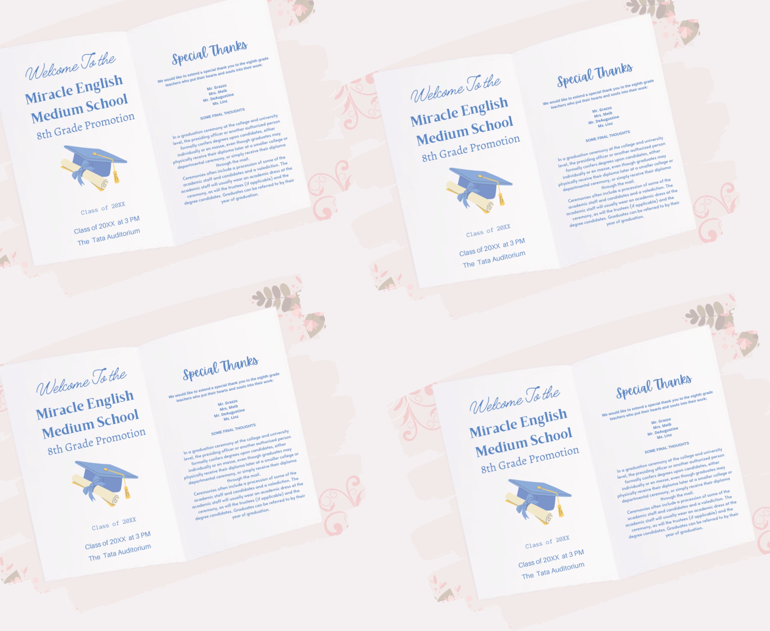 Digital Graduation Program Template, Printable Pamphlet, Editable Word ...