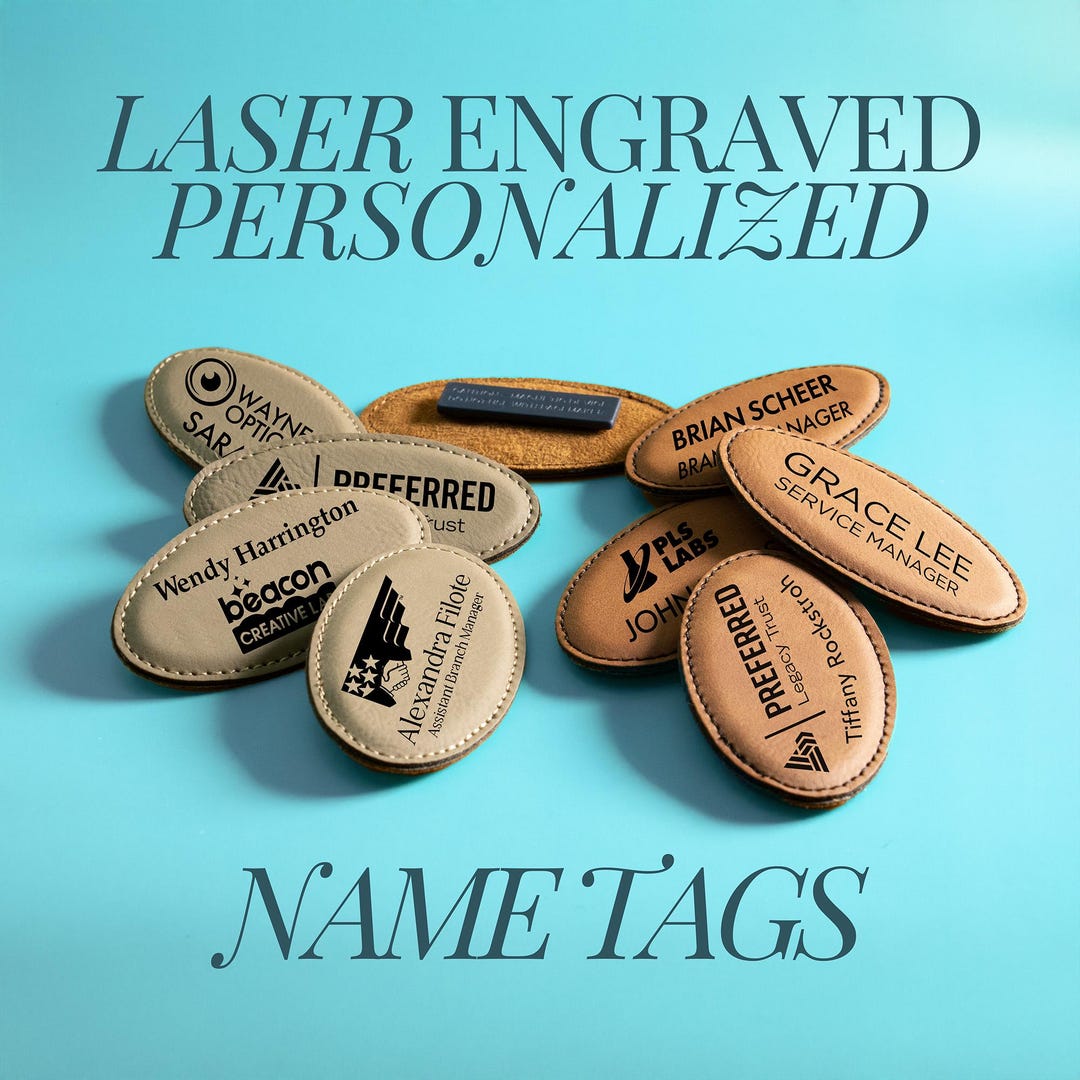 Leather Name Tag Employee Badge Professional Business ID Custom ...