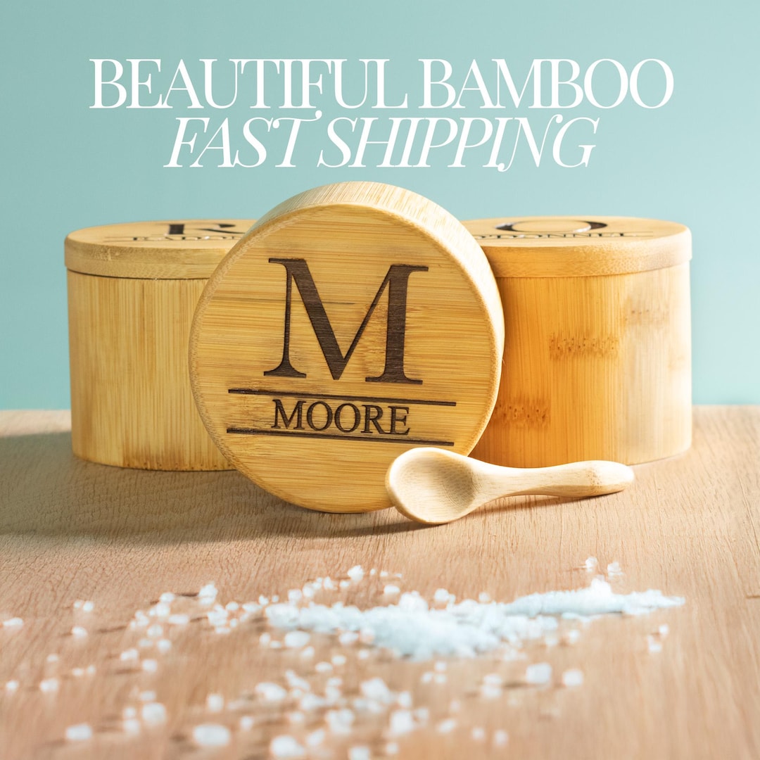 Custom Kitchen Salt Storage Container Bamboo Spice Holder Gift for Cook ...