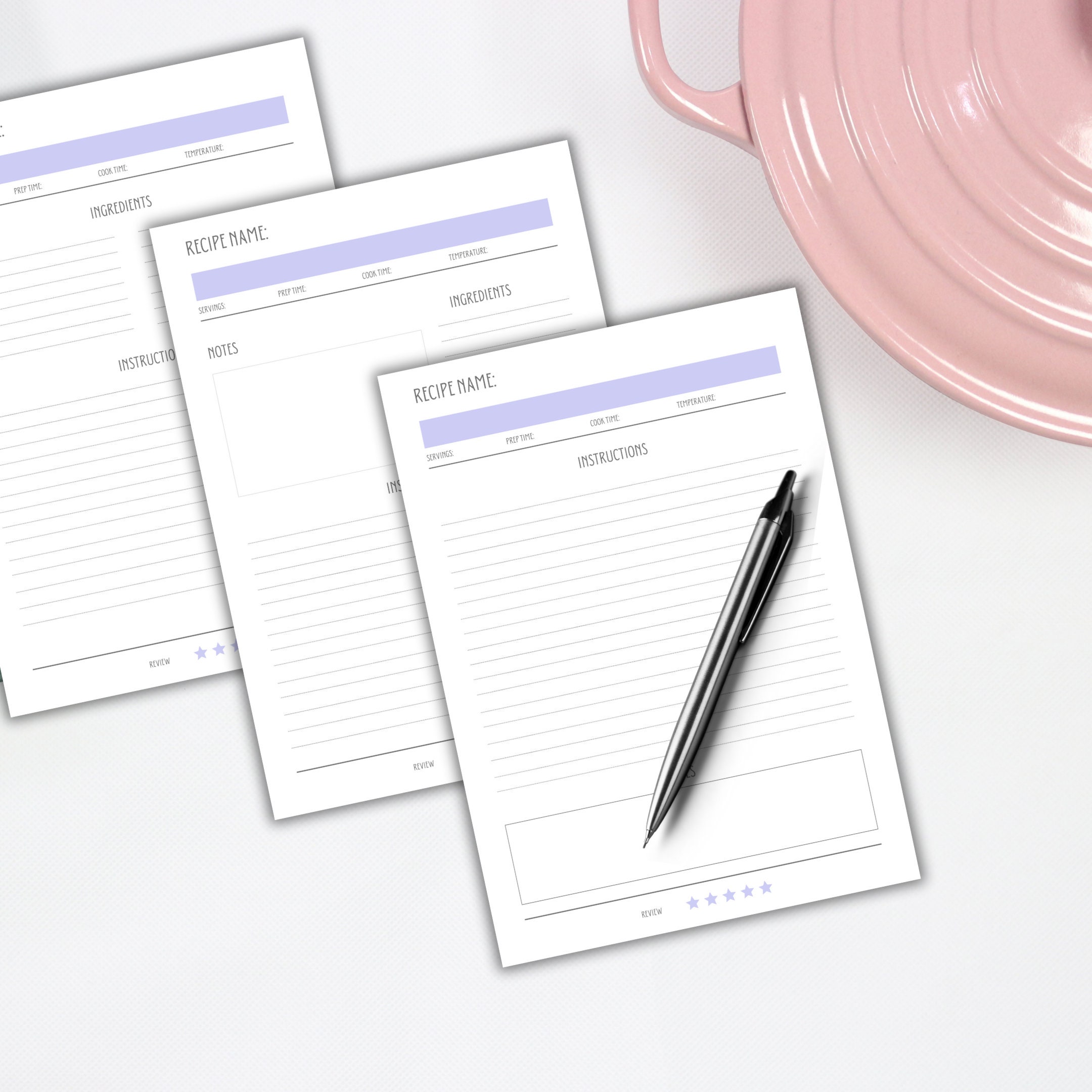 Printable Recipe Card Templates , Digital Recipe Journal, Digital ...