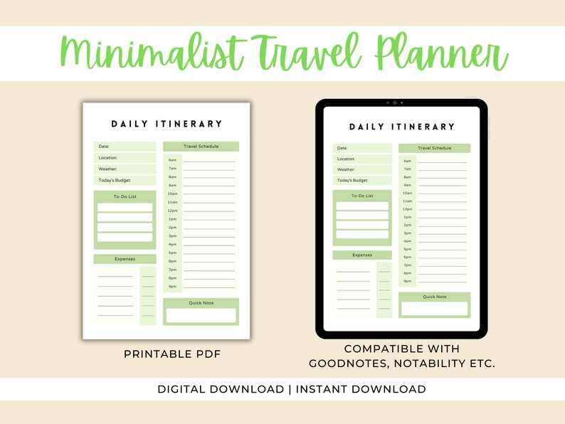 Travel Itinerary Planner Template for Goodnotes Simple - Etsy