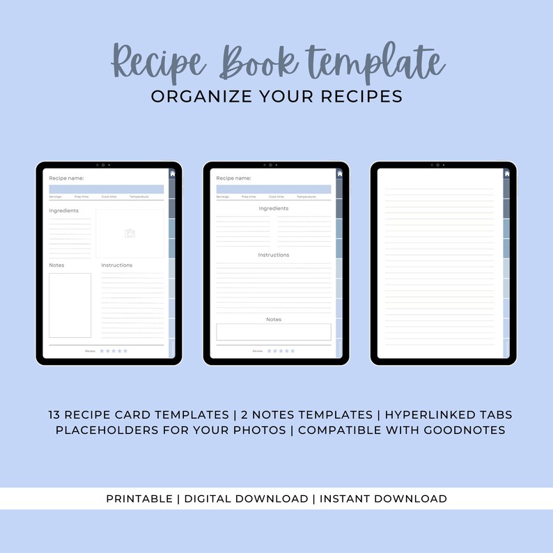 Digital Recipe Book Template for Goodnotes, Recipe Journal, Recipe ...