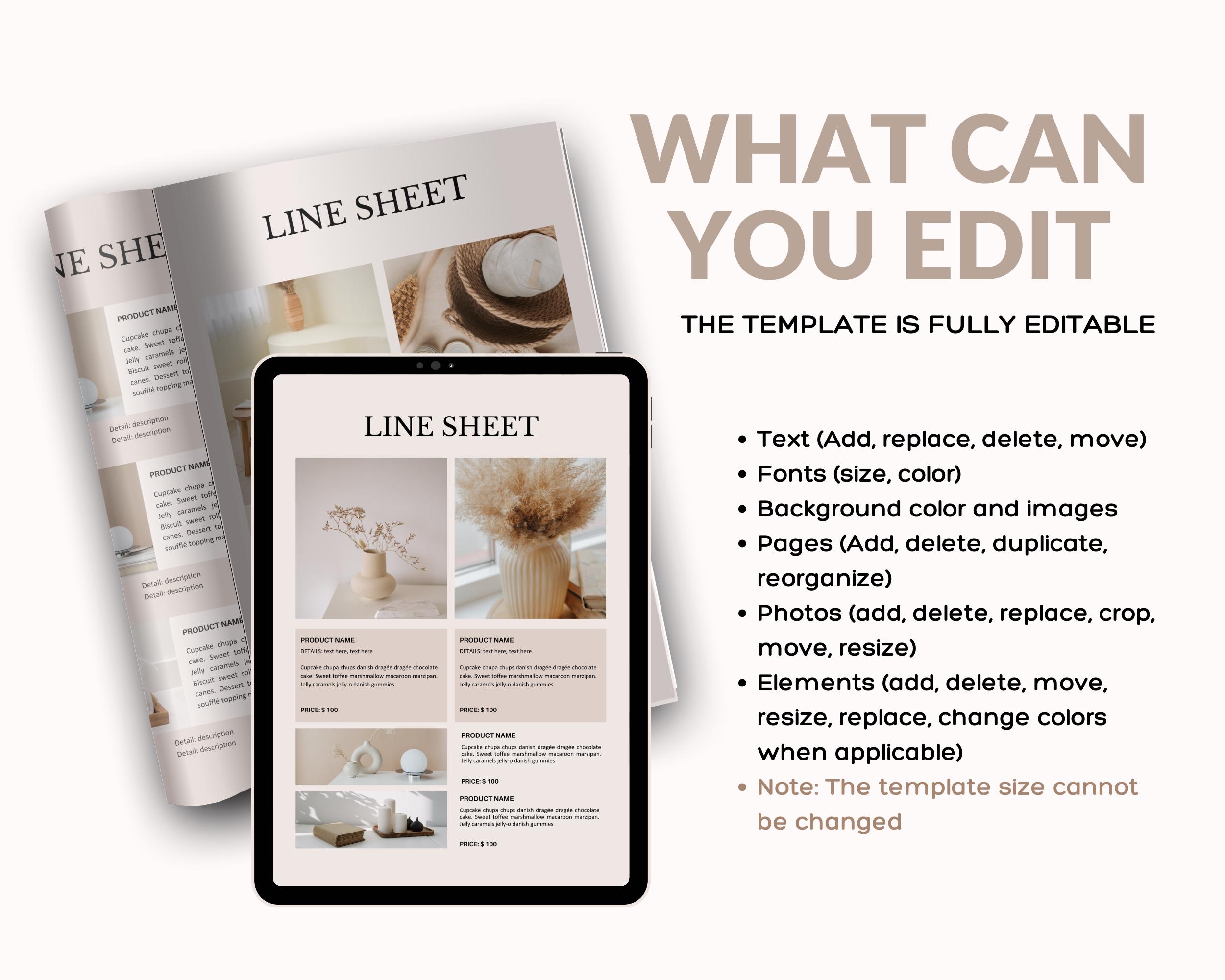 Editable Line Sheet Template: Canva Product Catalog (digital Download ...