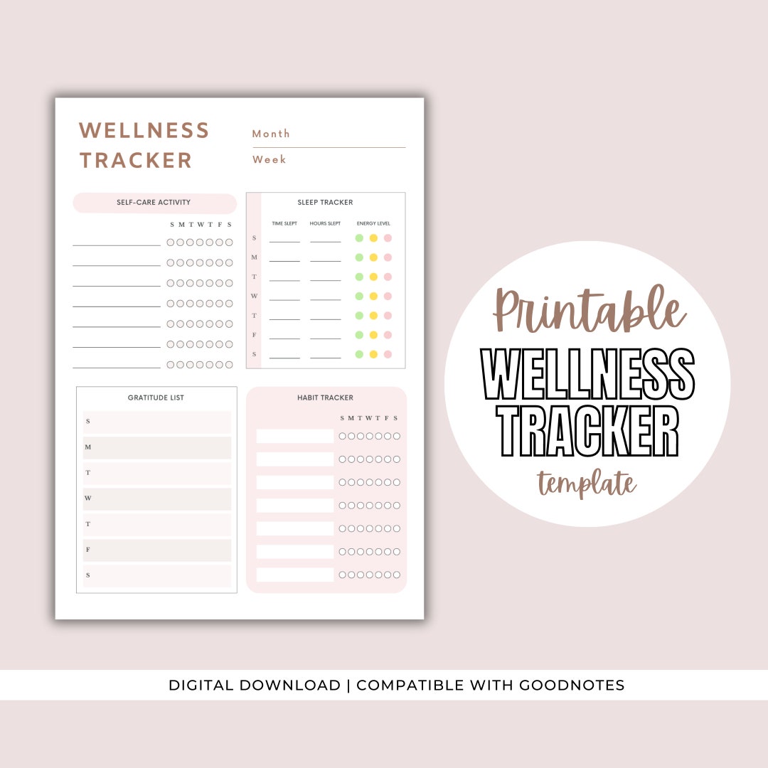 Wellness Tracker Template for Goodnotes, Printable Health Tracker, Self ...