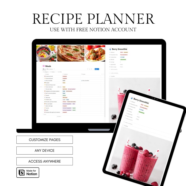 Notion Recipe and Meal Planner Template (digital Download) - Etsy