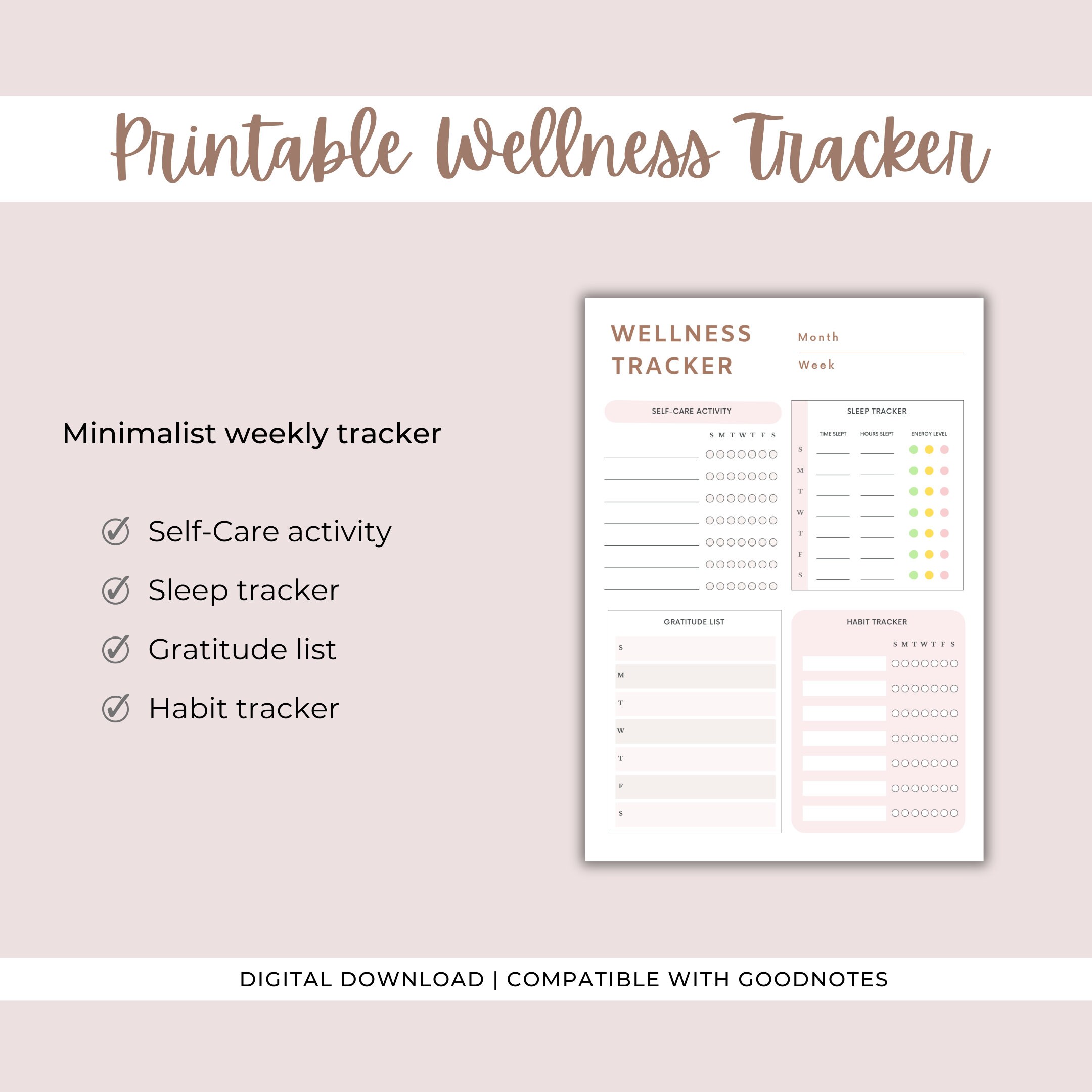 Wellness Tracker Template for Goodnotes, Printable Health Tracker, Self ...