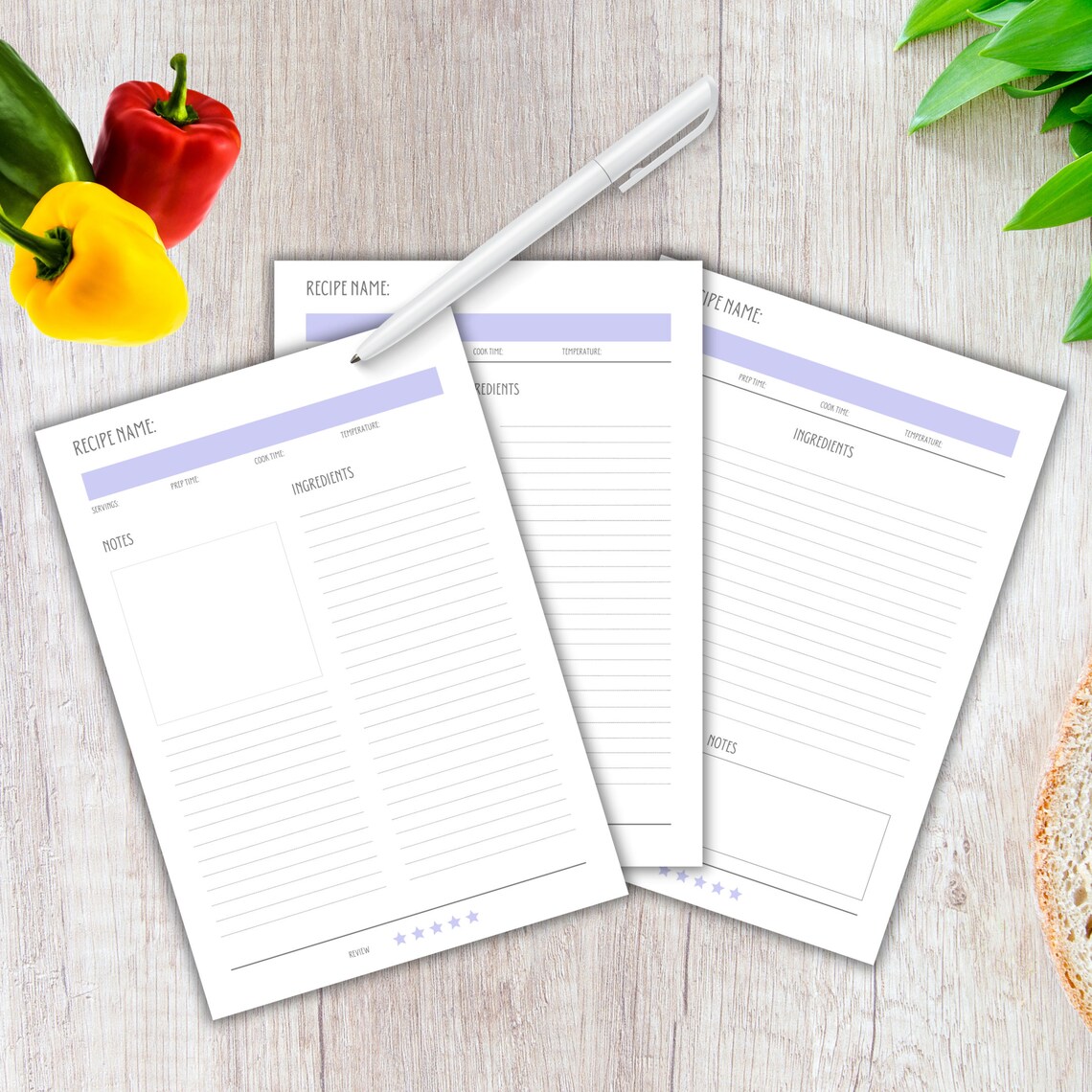 Printable Recipe Card Templates , Digital Recipe Journal, Digital ...