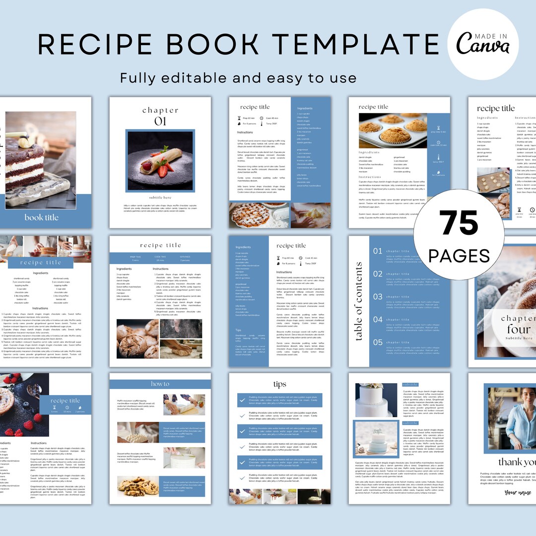 Canva Recipe Book Template: 75-page Cookbook Layout (digital Download ...