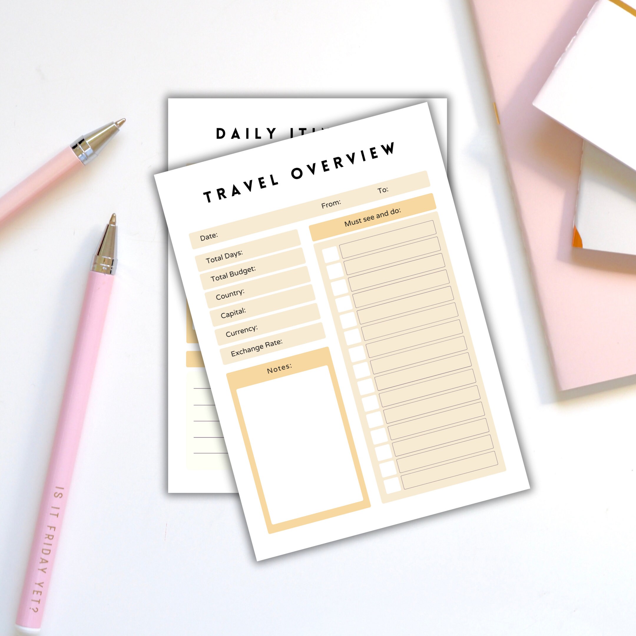 Travel Itinerary Planner Template for Goodnotes, Simple Vacation ...