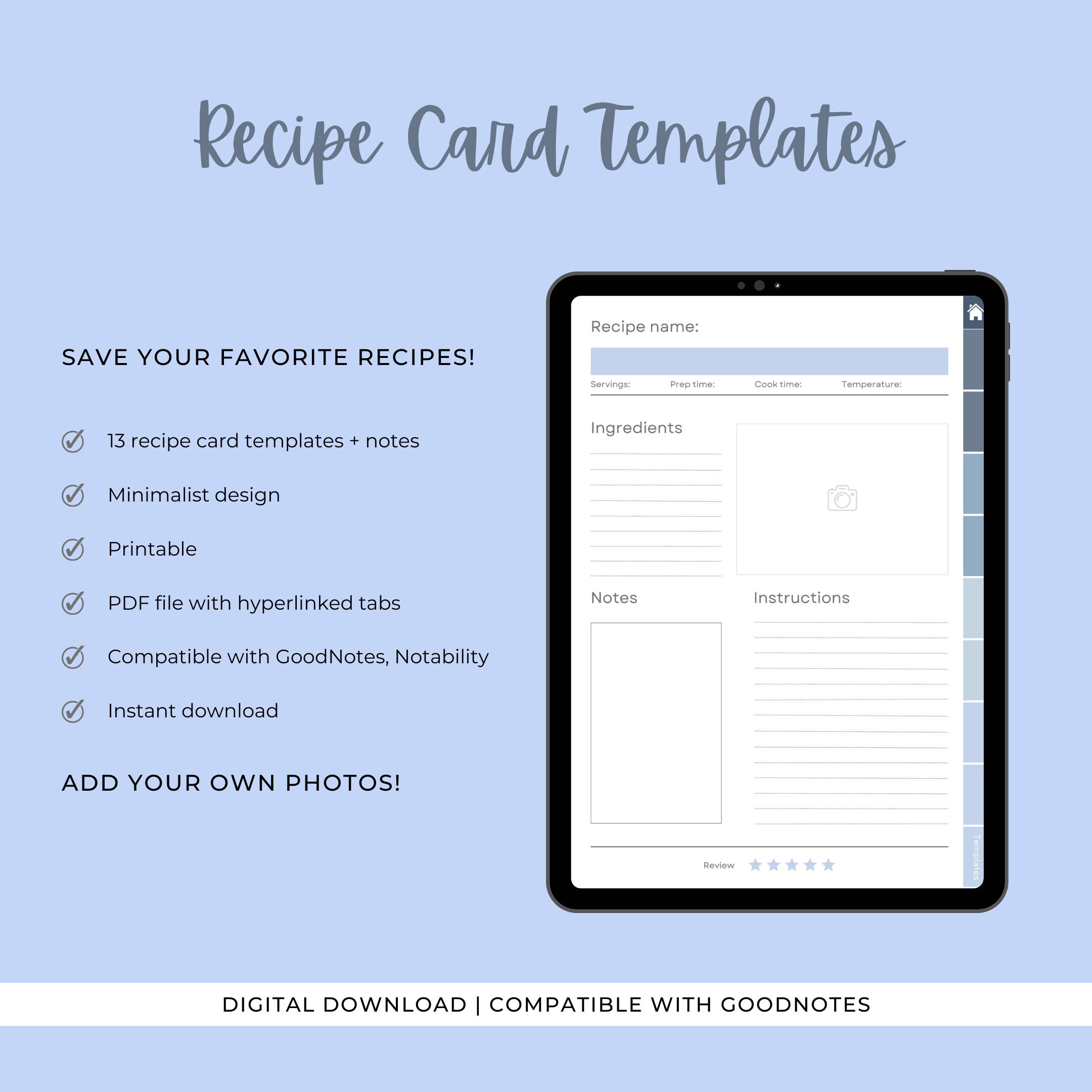 Digital Recipe Book Template for Goodnotes, Recipe Journal, Recipe ...