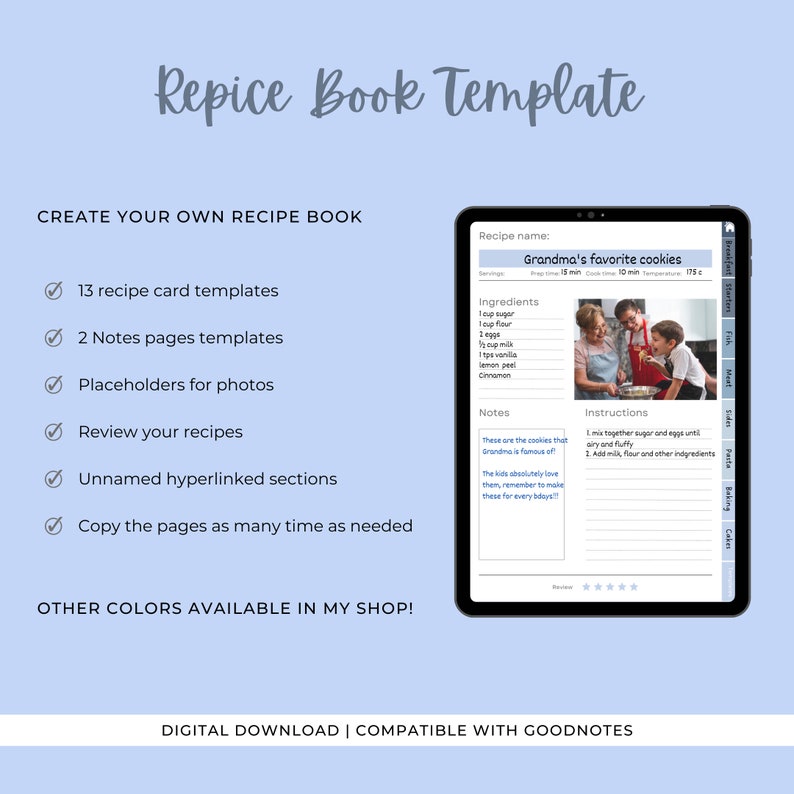 Digital Recipe Book Template for Goodnotes, Recipe Journal, Recipe ...