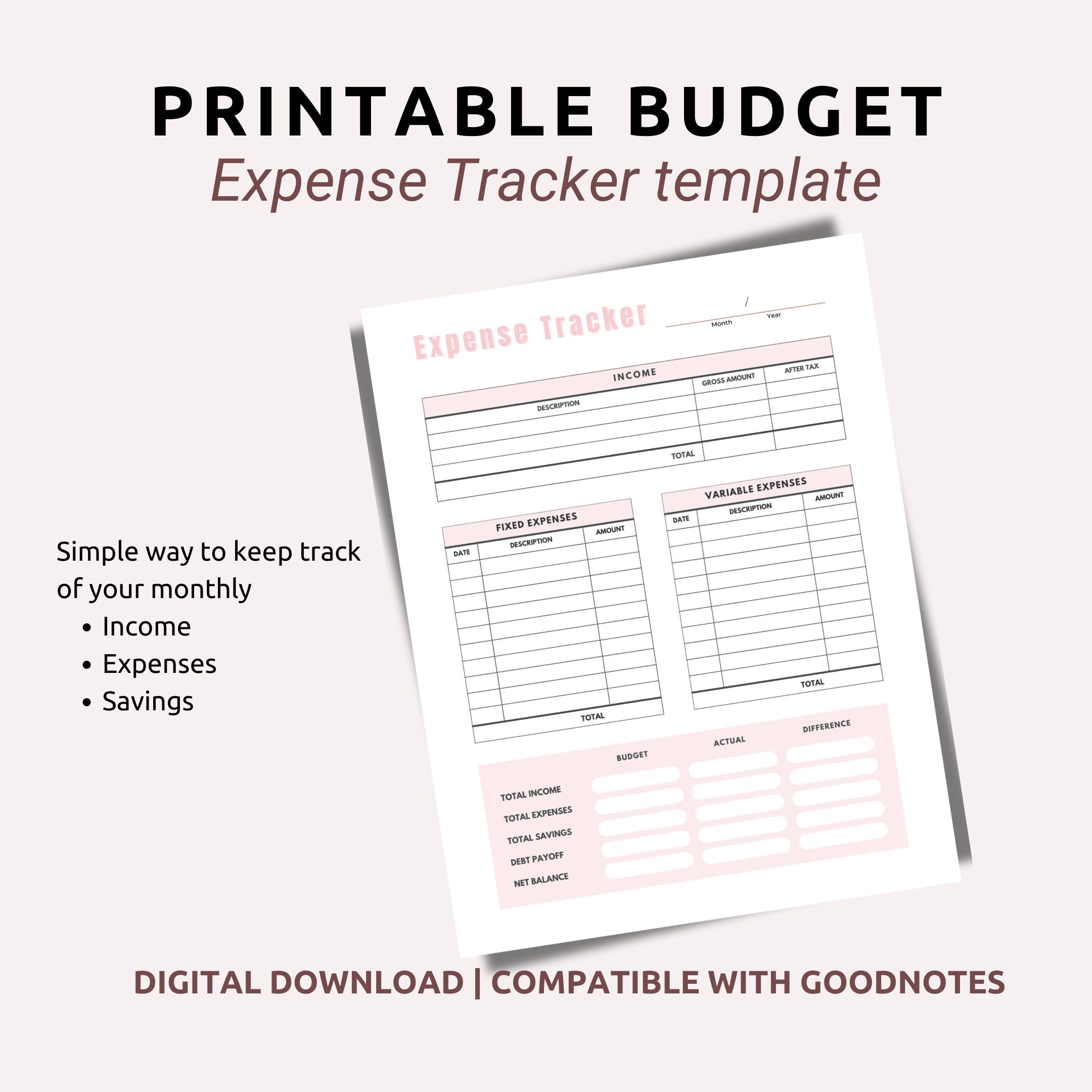 Monthly Expense Tracker Printable and Fillable Pdf, Budget Planner ...