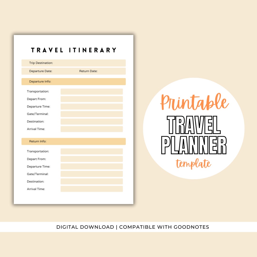 Travel Itinerary Planner Template for Goodnotes, Simple Vacation ...