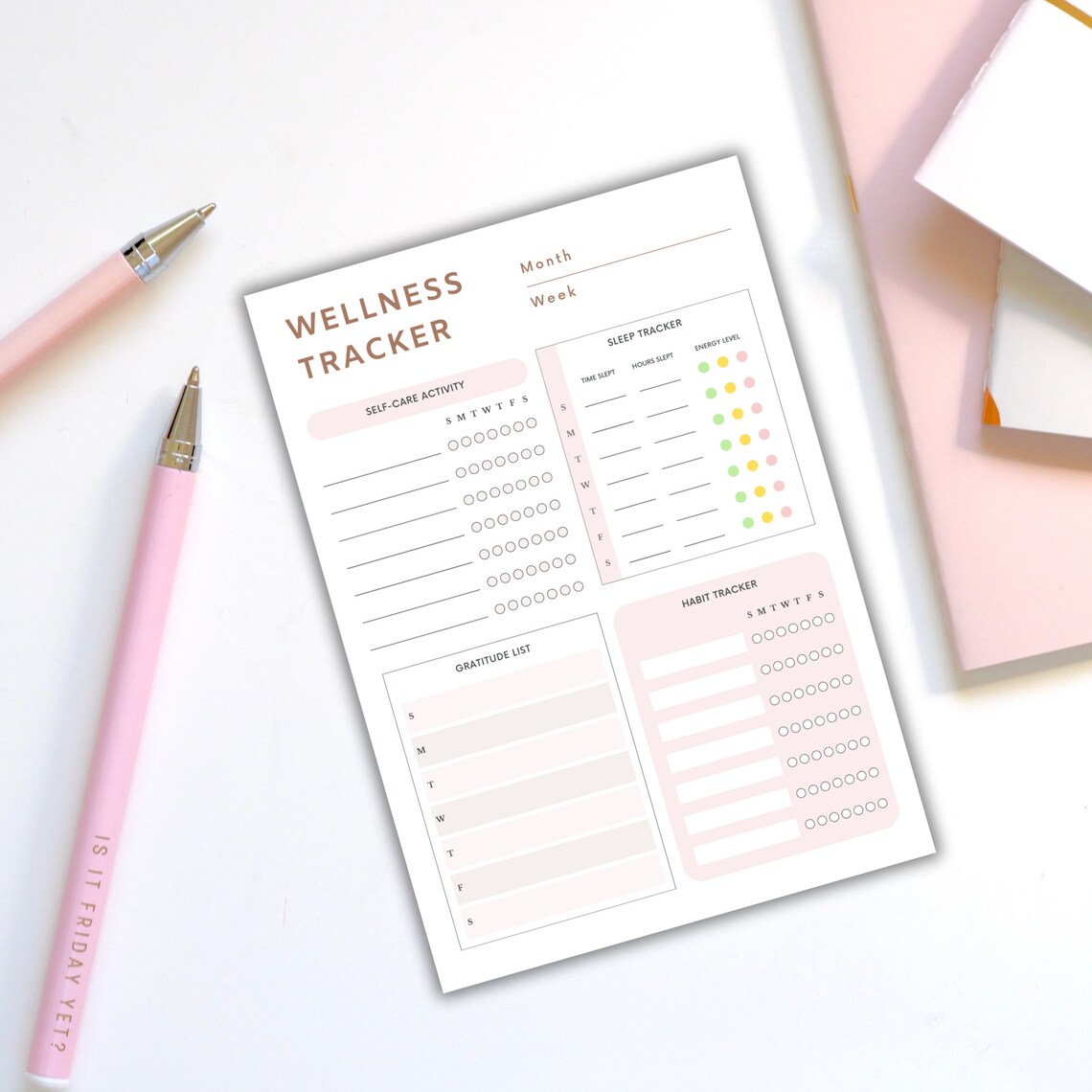 Wellness Tracker Template for Goodnotes, Printable Health Tracker, Self ...