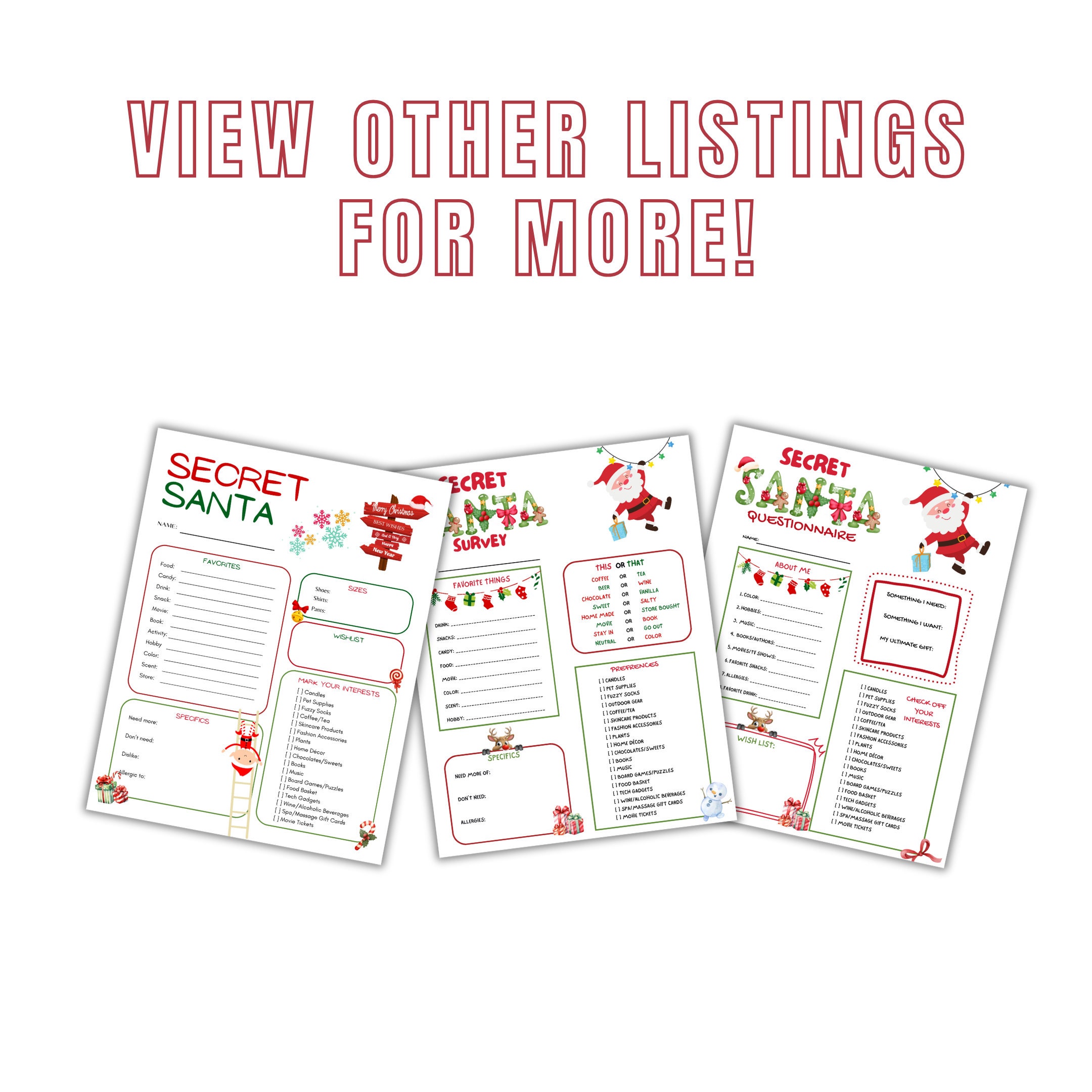 Printable Secret Santa Questionnaire for Christmas Party Work - Etsy