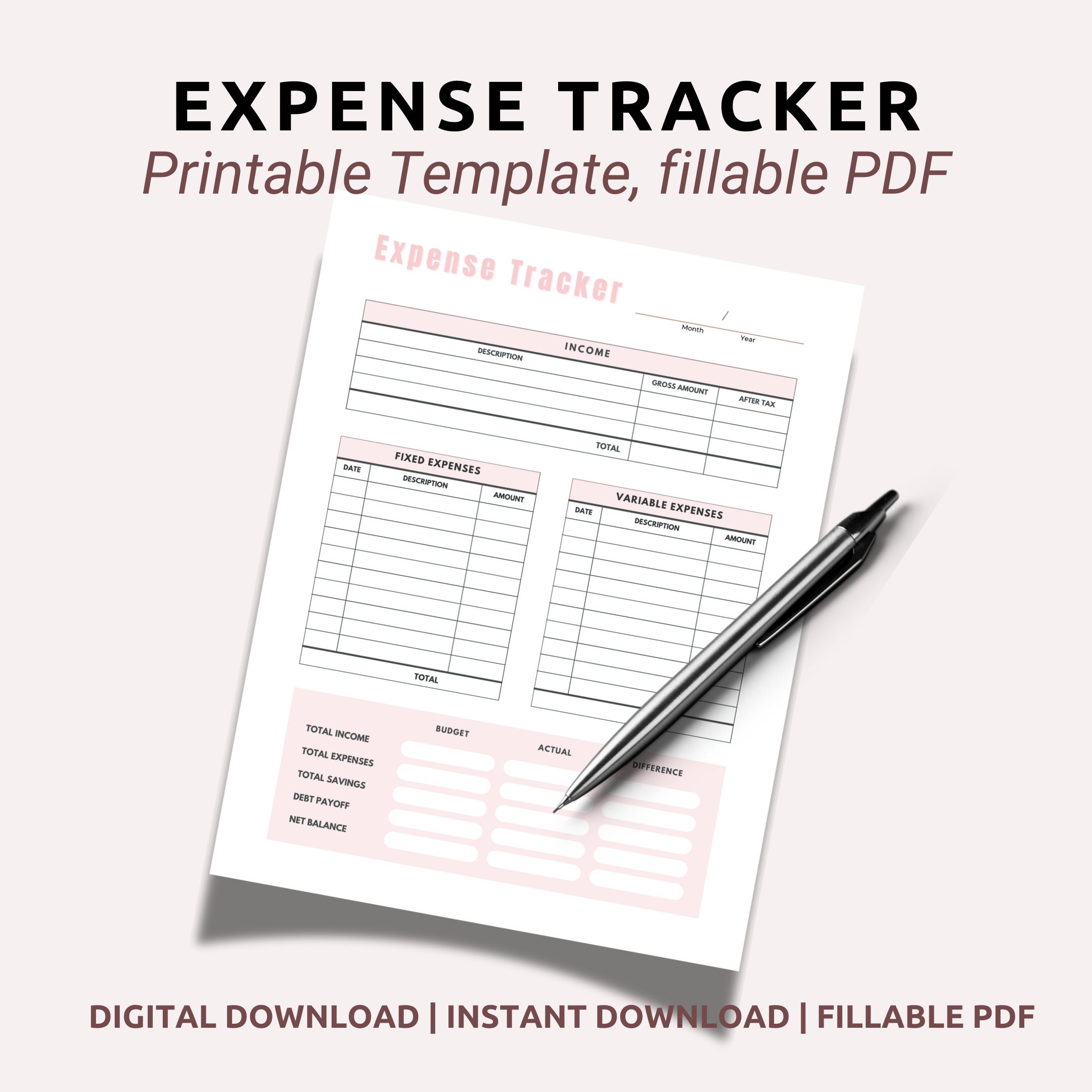 Monthly Expense Tracker Printable and Fillable Pdf, Budget Planner ...