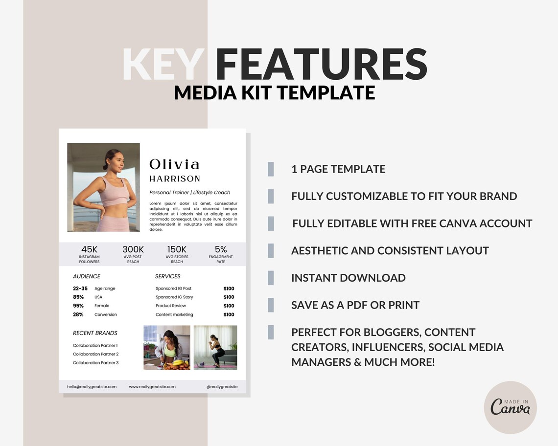 Canva Media Kit Template: Influencer Press Kit (editable PDF) - Etsy