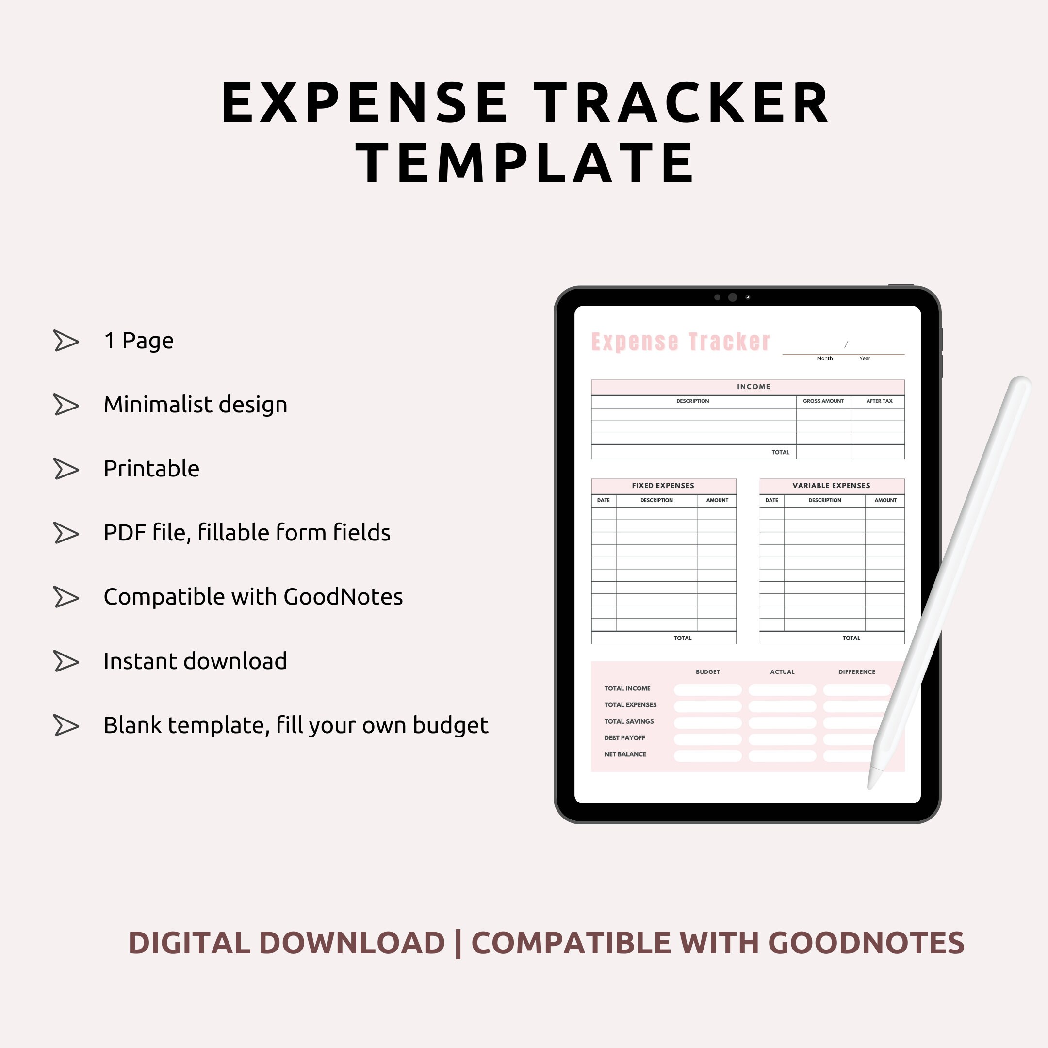 Monthly Expense Tracker Printable and Fillable Pdf, Budget Planner ...