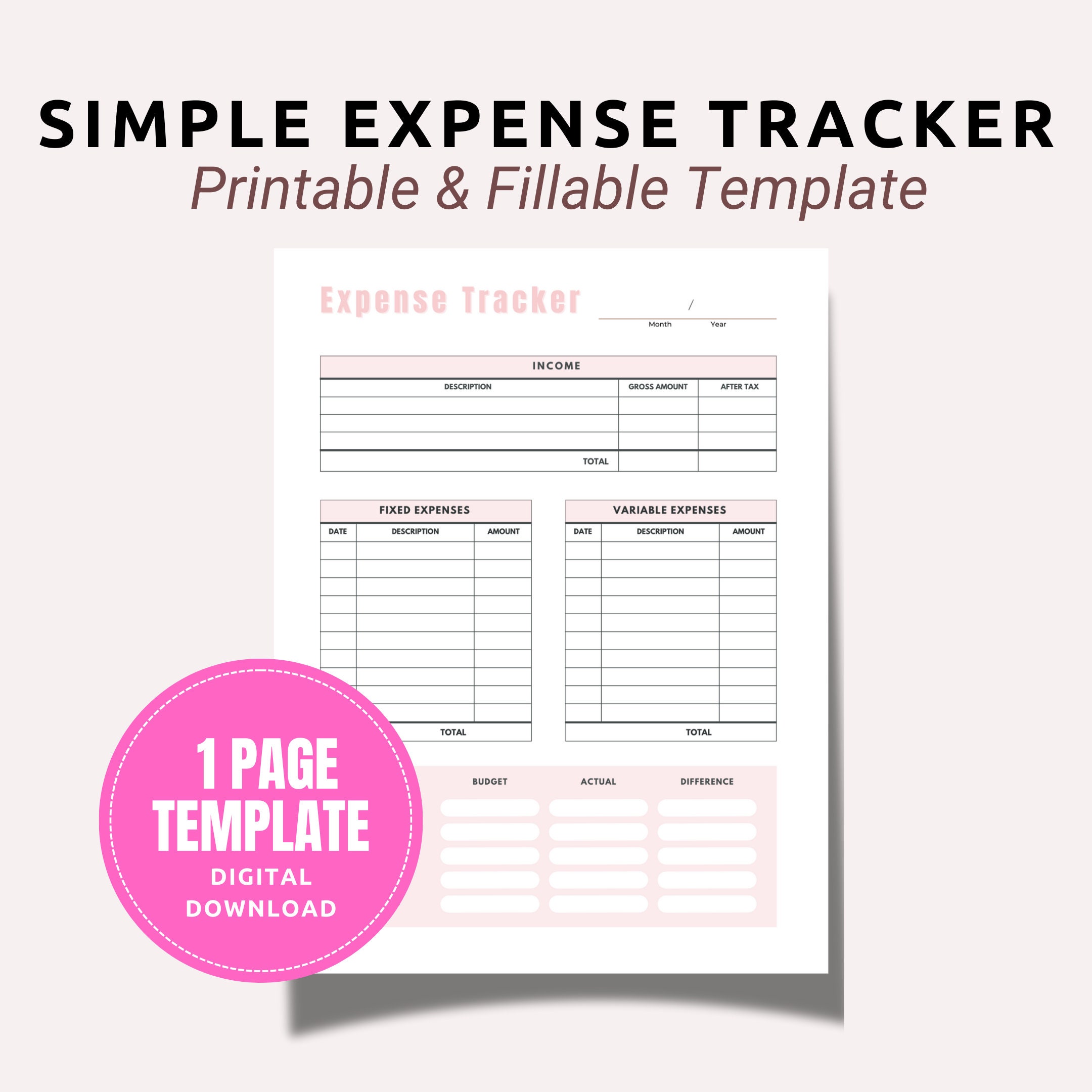 Monthly Expense Tracker Printable and Fillable Pdf, Budget Planner ...